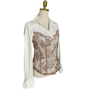 Cache | Tops | Cache Women Y2k White Longsleeve Floral Lace Corset ...
